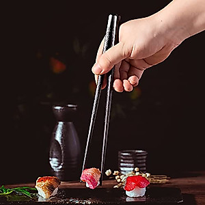 DXPIIOY Japanese Chopstick,Dishwasher Safe,6 Pairs Reusable Black Fancy Fiberglass Chopsticks With Gift Case,lightweight Non-Slip Chop Sticks Set,For Eating Salmon Sushi Noodles ,9.6 Inch - Black
