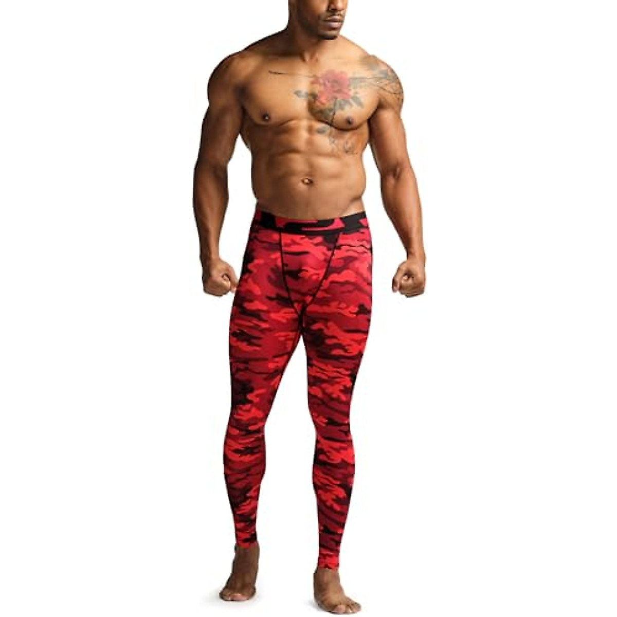 TSLA Men's Compression Pants - Cool Dry Athletic Sports Workout Running Tights Leggings Baselayer, 3pack Tights Camo Black/Camo Grey/Camo Red, Medium