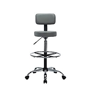 Venus Drafting Stool Chair, Rolling Stools with Wheels, Stools with Backs, Tall Adjustable Office Chair Workbench Stool with Back Support Adjustable Chair Work Stool with Chrome Footrest - Gray