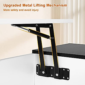 Koifuxii Coffee Table with Lift Top and Storage - White and Black Lift Top Coffee Tables for Living Room, Small Spaces - Lift up Coffee Table Wood, Metal Legs