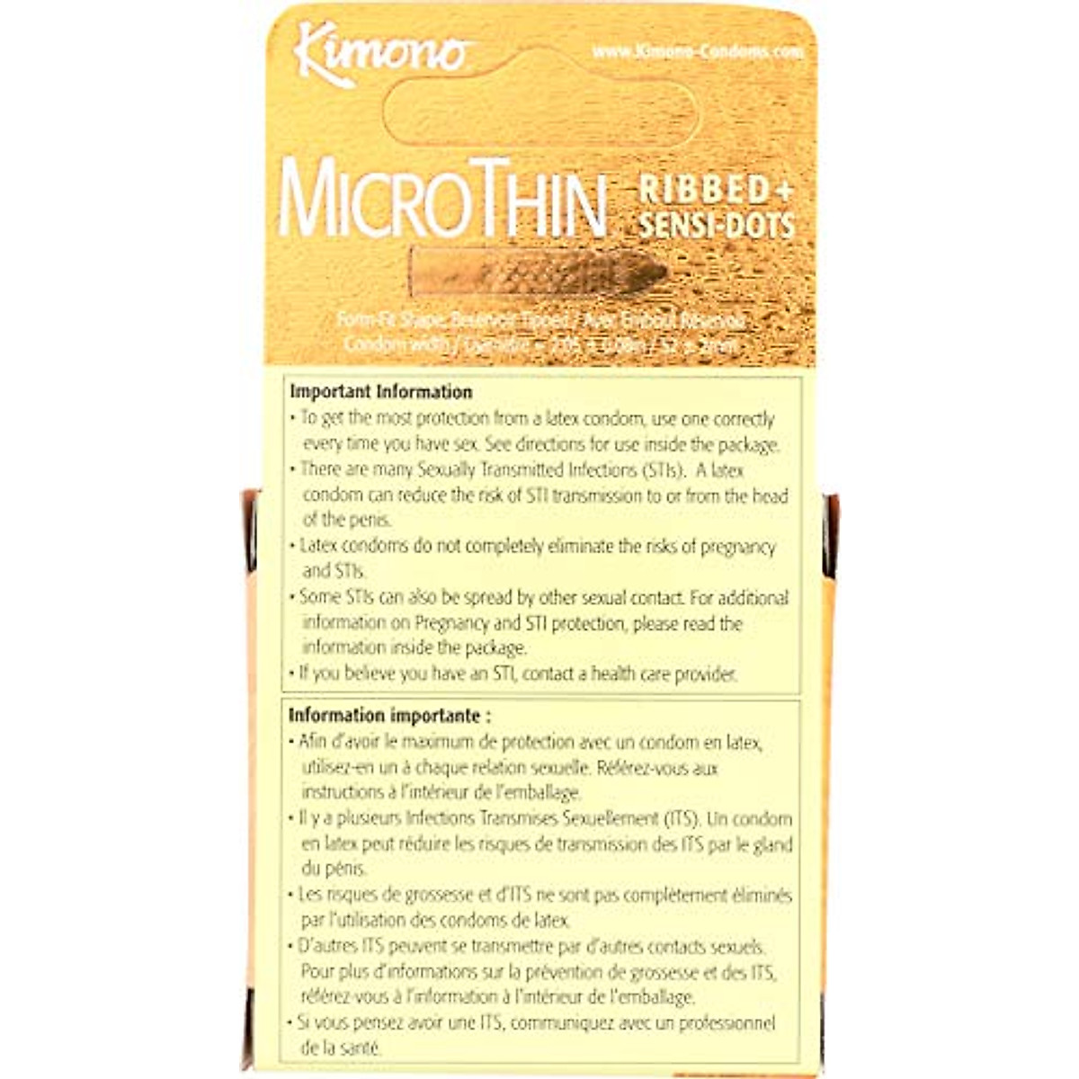 Kimono MicroThin Ribbed with Sensi-Dots - Textured Lubricated Condoms, Snug Form-Fit, Natural Latex Condoms, Vegan-Friendly, No Latex Odor - Enhanced Sensitivity - Pack of 3