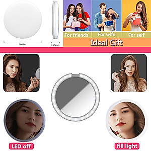 CigyYogy Small LED Compact Makeup Mirror Round Handheld Foldable - Magnifying Lighted Pocket Mirrors Double Sided with 1x/2x Magnification - Ideal Gift for Women Girls -White - 1 Pack