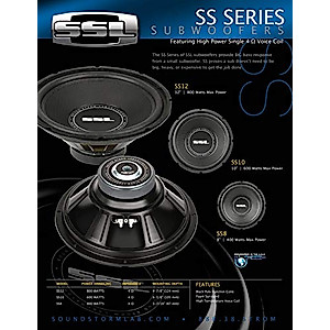 Sound Storm Laboratories SS Series Car Subwoofer Model SS8 8 Inch 400 Watts Single 4 Ohm Voice Coil