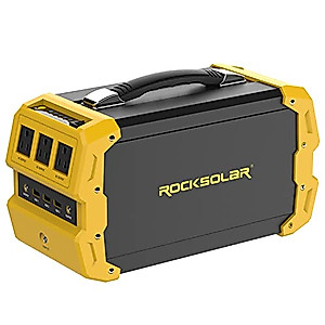 ROCKSOLAR RS650 444Wh Lithium Battery, 400W Heavy Duty AC, USB, DC, and Cigarette Lighter Output Solar Powered Generator, Yellow & Black