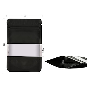 100 Pieces Smell Proof Mylar Bags, Resealable Food Storage Bags with Clear Window, Foil Pouch Stand-up Bags for Food Self Sealing Storage Supplies (Black, 4 x 6 Inch)