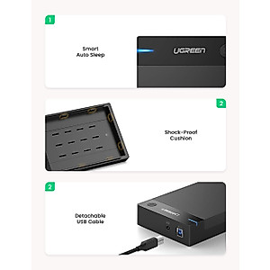 UGREEN External Hard Drive Enclosure for 3.5 2.5 Inch SATA SSD HDD USB 3.0 to SATA III Hard Drive Case with UASP 12V Power Adapter Compatible with WD Seagate Toshiba Samsung Hitachi PS5 Xbox