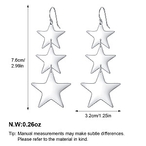 Women Dangle Earrings Sliver Star Statement Drop Dangle Earrings for Women Lightweight Stud Earrings Christmas Fashion Jewelry