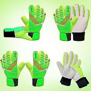 Jalunth Goalkeeper Goalie Soccer Gloves Kids Youth Goal Keeper Field Player Glove Boys Girls Ages 4-6 Years Old Anti-Slip Latex Palm Soft Pu Hand Back Green Size 5