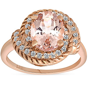 1 3/4ct Morganite Diamond Vintage Halo Engagement Anniversary Ring 14K Rose Gold - Size 7