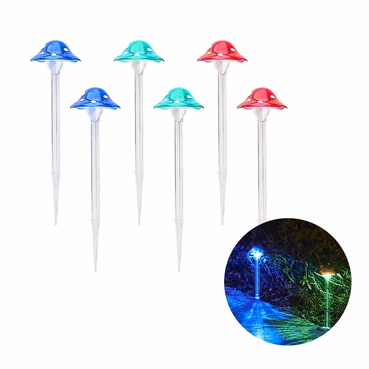 QEEPGG Solar Mushroom Lights Outdoor Pathway 6pcs, Multi-Color Changing Durable Plastic Cute LED Light, Solar Landscape Lights Waterproof for Lawn, Patio, Yard, Walkway, Driveway and Garden