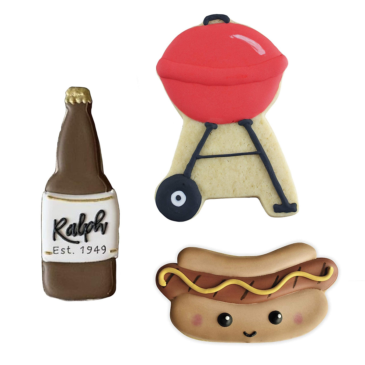 Father's Day BBQ Gril Cookie Cutters 3-Pc Set Made in the USA by Ann Clark, Beer/Soda Bottle, Hot Dog, BBQ Grill