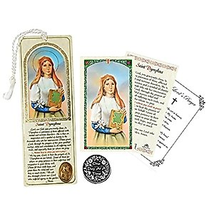 St Dymphna Prayer Card - with Book Mark, One Day at A Time Pocket Token Coin, The Lord's Prayer | Catholic Patron Saint of Anxiety, Emotional Disorders, Stress, Mental Problems | 4 Items in Set