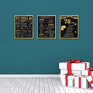HOMANGA 70th Birthday Decorations for Men, 3 Pieces 70th Birthday Anniversary Posters, Back in 1953 Party Decoration Supplies, 70th Gifts for Men and Women Black Gold 8x10 Inch