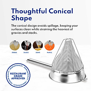 New Star Foodservice 537423 Stainless Steel Reinforced Bouillon Strainer, 8-Inch