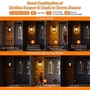 Motion Sensor Outdoor Lights - Retro Dusk to Dawn Outdoor Lighting, Advanced LED Motion Sensor Porch Light Fixtures, Black Waterproof Exterior Lantern Wall Mount for Front Garage, Entryway Anti-Rust