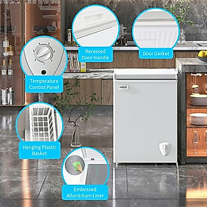 Deep Frezeer 3.5 Cubic Chest Freezer, Mini Freezer Compact Deep Freezer with Top Open Door and Removable Storage Basket, 7 Gears Temperature Control, Energy Saving, for Office Dorm or Apartment