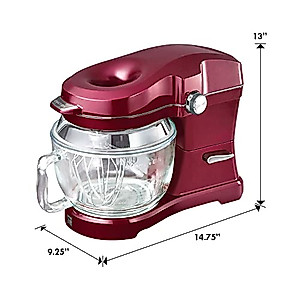 Kenmore Elite Ovation Electric Stand Mixer 5 Qt 500 Watt 10-Speed Motor Revolutionary Pour-In Top Tilt Head Beater Whisk Dough Hook Planetary Mixing 360-Degree Splash Guard Glass Bowl with Lid, Red