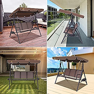 Nice C Patio Swing, Porch Swing Bench, Canopy Glider, with Adjustable Tilt, Three Seat (Brown)