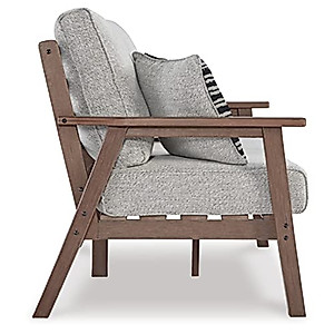 Signature Design by Ashley Emmeline Classic Outdoor HDPE Wood Look Framed Cushioned Loveseat, Beige & Gray