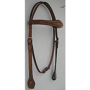 GSk Reitsports New Premium Leather Western Headstall Curved Black Mini Studs Attach