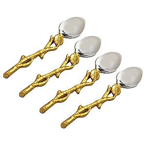 Elegance Golden Vine Spoons, 5-Inch, Silver/Gold, Set of 4