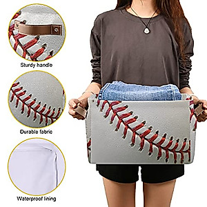 AUUXVA Sport Ball Baseball Storage Bins Basket,Special Baseball Print Collapsible Storage Cube Rectangle Storage Box with Handles for Shelf Closet Nursery Bedroom Home Office 2 Pack