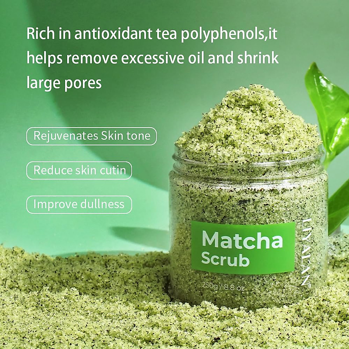 Liyalan Matcha Body Scrub Green Tea Exfoliating Body Scrubs for Acne, Smooth Skin,Moisturizing Body, Face, Hand, Foot Scrub