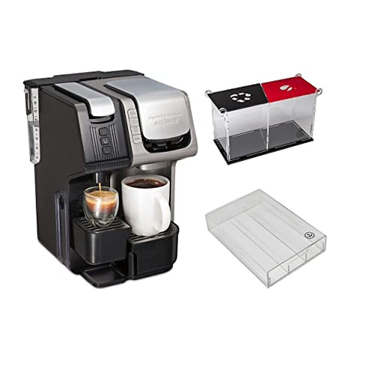 Hamilton Beach FlexBrew Universal Trio 2-Way Coffee Maker (Black) Bundle with Coffee Pod Organizers and Multipurpose Acrylic Coffee Pod Organizer (3 Items)