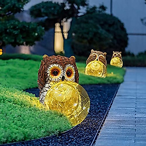 ANGMLN Owl Solar Lights Garden Outdoor, 3 Pack Solar Figurines Lights Decor Growing Orb Waterproof Cute Garden Statues for Patio Yard Lawn Clearance Ornaments