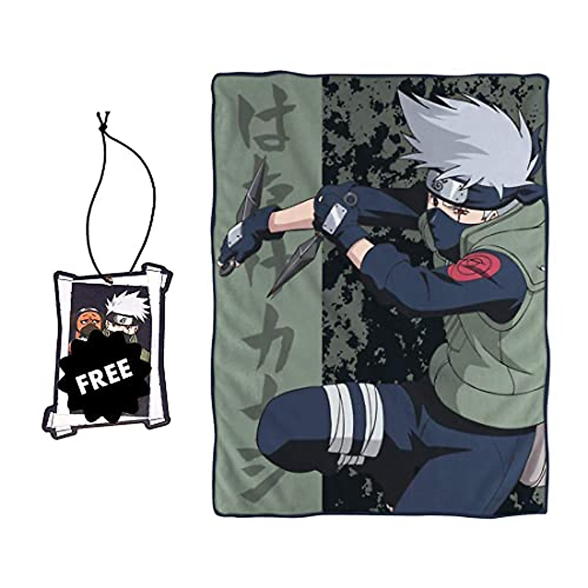 Naruto Shippuden Fleece Blanket for Couch Sofa and Bed | 45 X 60 Inches Naruto Blanket with Free Air Freshener Featuring Kakashi | Official Licensed | by Just Funky