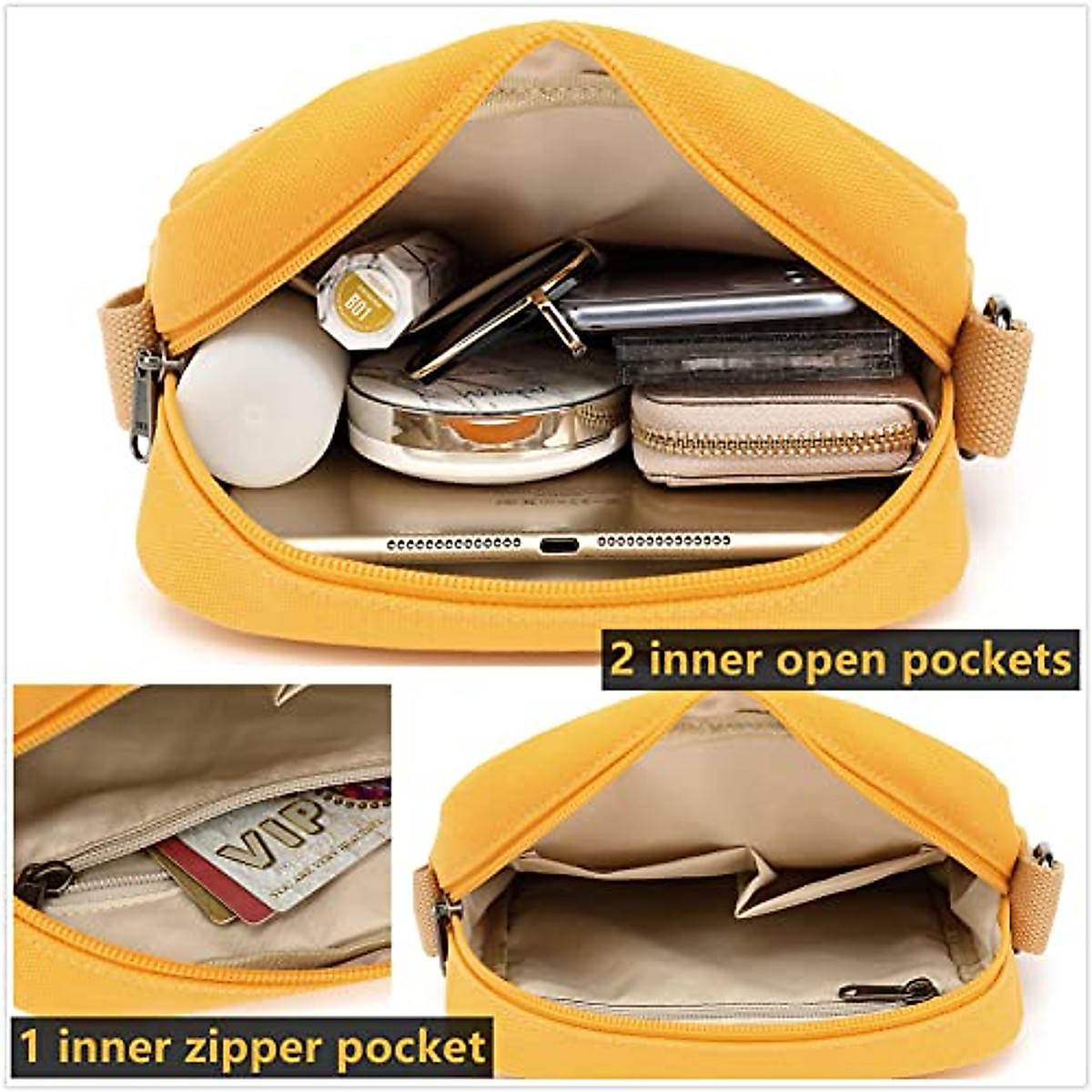 Leaper Small Canvas Crossbody Bag and Purse Set for Women (SD08-Yellow)