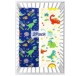 GOPHRALOVE Crib Sheets for Boys 2 Pack Stretchy Baby Fitted Crib Sheets for Standard Crib Super Soft Crib Mattress Fitted Sheet Dinosaur…