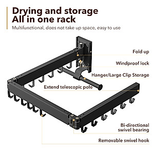 ZdwCyl Wall Mounted Clothes Hanger,Clothes Drying Rack,Laundry Drying Rack,Drying Rack Clothing,Laundry Hanger Rack,Retractable Dryer Racks,Collapsible, Aluminum,can be Fold Upward & Left & Right