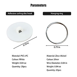 Adhesive Ceiling Disc Hook,Small Hanging Suspension Ring,Powerful Sticky Decoration Hanger,Poster/Flagpole/Balloon/Ribbon/Bells/String Lights Holder,Party/Wedding/Ceremony Ornament Gadget(20pcs)