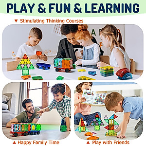 EchoPlan Magnetic Tiles, 130PCS Magnetic Blocks with 2 Cars, Magnet Tiles 3D Clear Building Blocks Set, STEM Sensory Educational Toys Gift for Toddlers Kids Boys 3 4 5 6 7 8 9+ Year Old