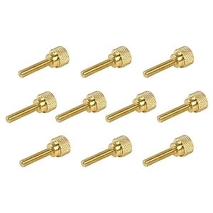 10 Pack 8-32 x 3/4 Inch Threads Solid Brass Diamond Knurled Thumb Screws Knobs with Straight Shoulders Right-Hand Threads SAE Flat Tip Uncoated (8-32 x 3/4 inch Long Threads)