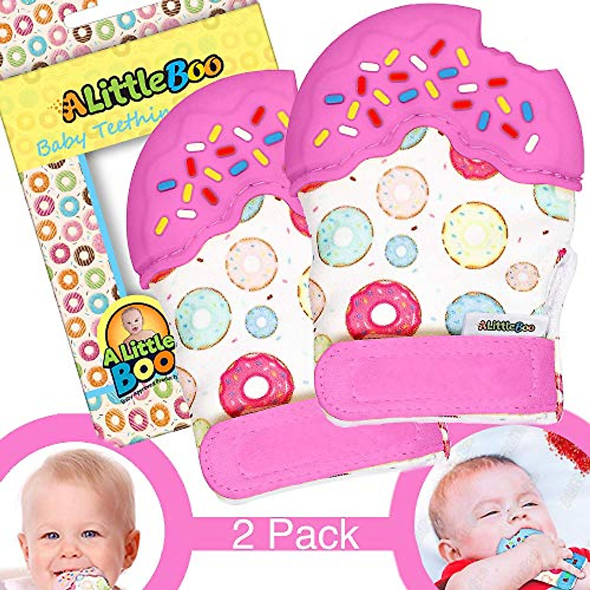 A Little Boo Baby Teething Mitten - Teether Glove - Infants Newborn Teething Toy [2 Pack]