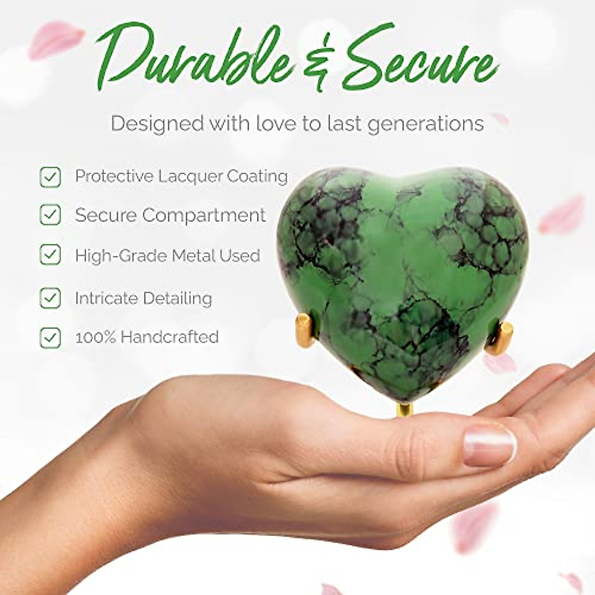 Green Heart Keepsake Urn for Human Ashes - Mini Heart Urn with Stand & Premium Box - Small Green Urn for Ashes - Honor Your Loved One with Small Urn Heart Shaped - Mini Urn for Adults & Infants