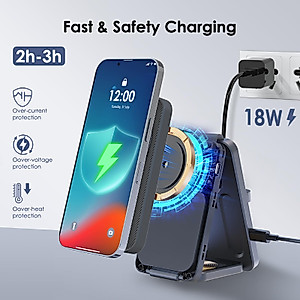 KIXUNY 3 in 1 Wireless Charging Station for Magsafe Charger Stand, Wireless Charger 3 in 1, Foldable Travel Charger 3 in 1 for iPhone15/14/13/12 and Apple Watch/AirPods/(Adapter Included)