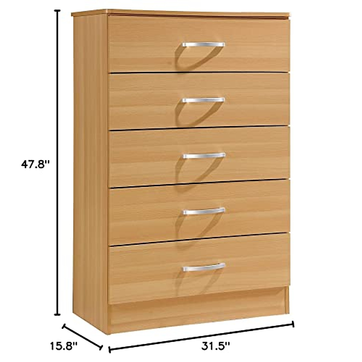 HODEDAH IMPORT 5 Drawer Chest, with Metal Gliding Rails, Beech, 47.8x31.5 inches
