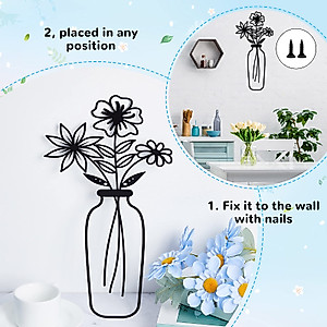 2 Pieces Vase Metal Wall Art Flower in Vase 13.8 x 7.9 Inch Kitchen Wall Decor Boho Metal Flower Wall Art Metal Flower Wall Decor Hanging Black Wall Art Sign Vase Metal Wall Sign for Home Garden