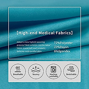 niaahinn Scrubs Sets for Women Nurse Scrub Uniform Top & Jogger Pant Clothes Stretchy Short Sleeved Suit Slanted V-Neck Design (Black,L,Large)