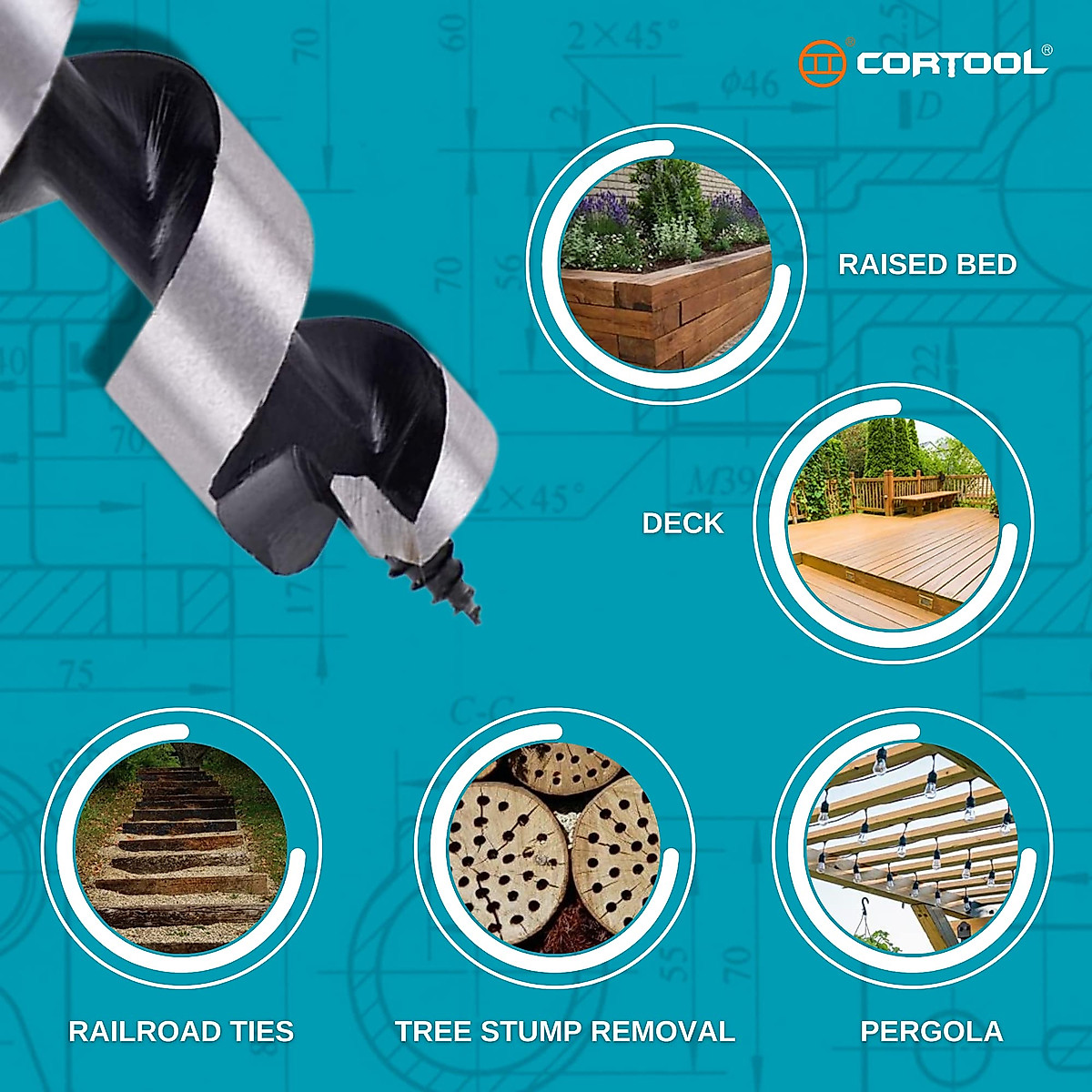 Auger Drill Bit for Wood 9 Inch with 7 Inch Carpentry Pencils (8-Piece Auger Bits Set)