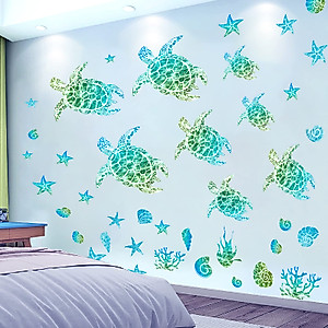 Desert Camel Sea Turtle Wall Decals Stickers Glow in The Dark Vinyl Ocean Under Bathroom Decor for Kids Life Bedroom Nursery Birthday Gifts, Sky Blue