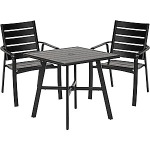 Hanover Cortino 3-Piece Grade Bistro Set Commercial Outdoor Furniture, Gunmetal