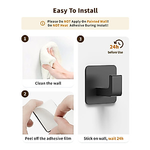 GWAAZXGZ Square Self Adhesive Towel Hooks - Matte Black Bathroom Hooks for Hanging Towel, Coats, Modern and Stylish Hooks for Bathrooms and Kitchen, 2 Pack