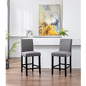 LSSPAID Bar Stools, Kitchen Island Wood Bar Chairs, Fabric Counter Height bar Stool, Fabric Upholstered Barstools, Grey, Set of 2