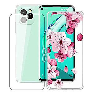 HHUAN Case for Oukitel C21 Pro (6.39 Inch) with Tempered Glass Screen Protector, Clear Soft Silicone Protective Cover Bumper Shockproof Phone Case for Oukitel C21 Pro - WM113