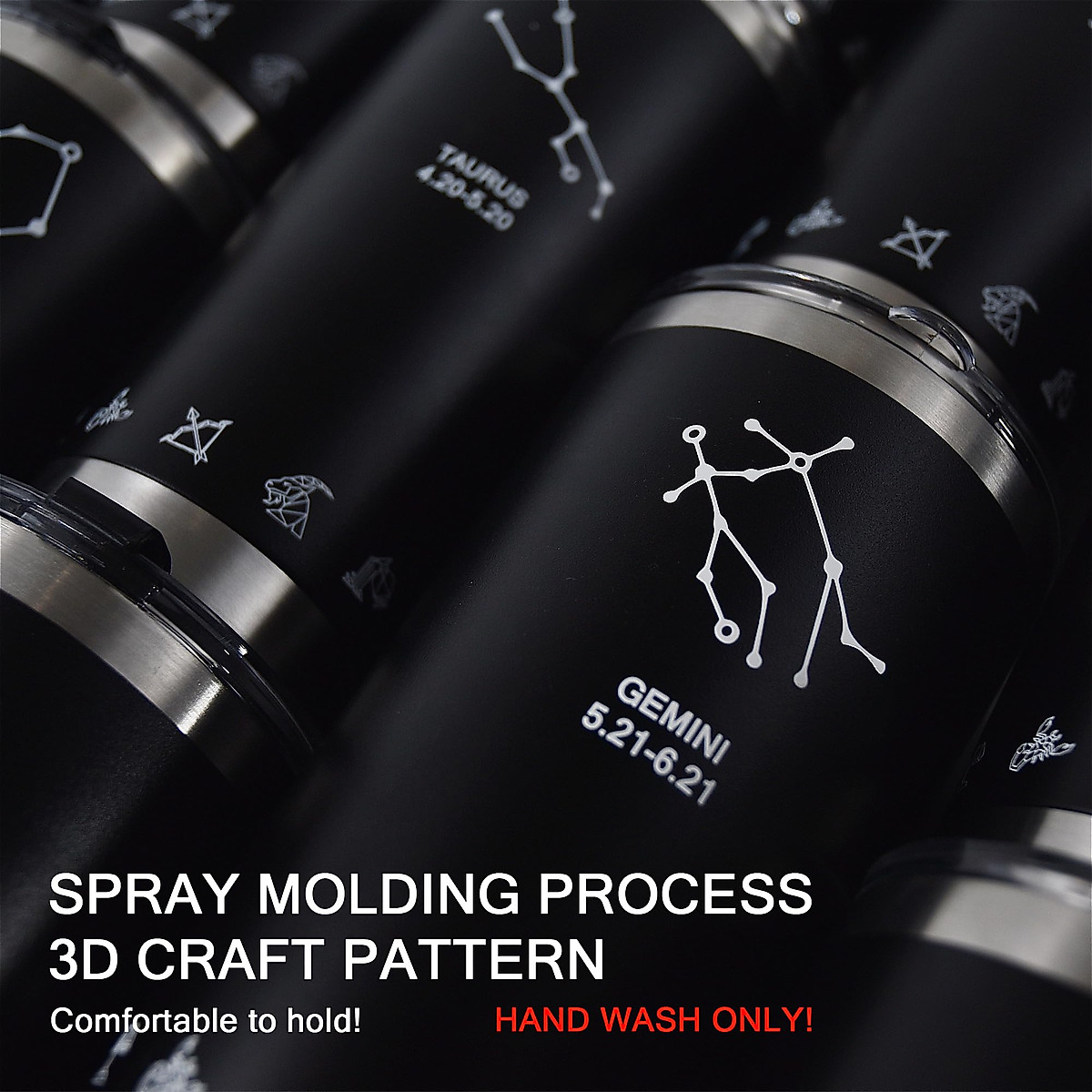 sweet grain 20oz Coffee Tumbler - Stainless Steel Double Wall Insulated Constellation Tumbler with Lid and Straw, Personalized Zodiac Gifts for Birthday/Bachelor Party - Gemini