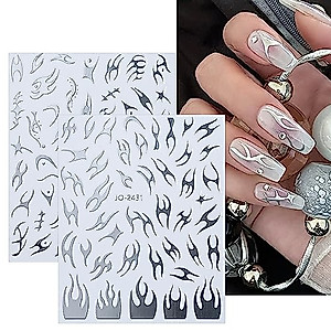 JMEOWIO 10 Sheets Abstract Flame Line Nail Art Stickers Decals Self-Adhesive Pegatinas Uñas Colorful Nail Supplies Nail Art Design Decoration Accessories
